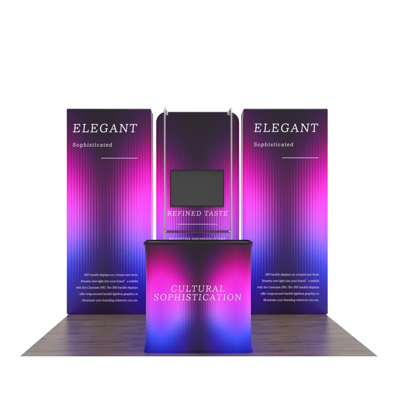 10x10 360° Lightbox Trade Show Booth with TV Mount and Shelves | AOM ...