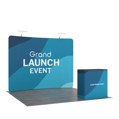 10x10 Curved Trade Show Booth with Storage Podium | AOM Prime Print
